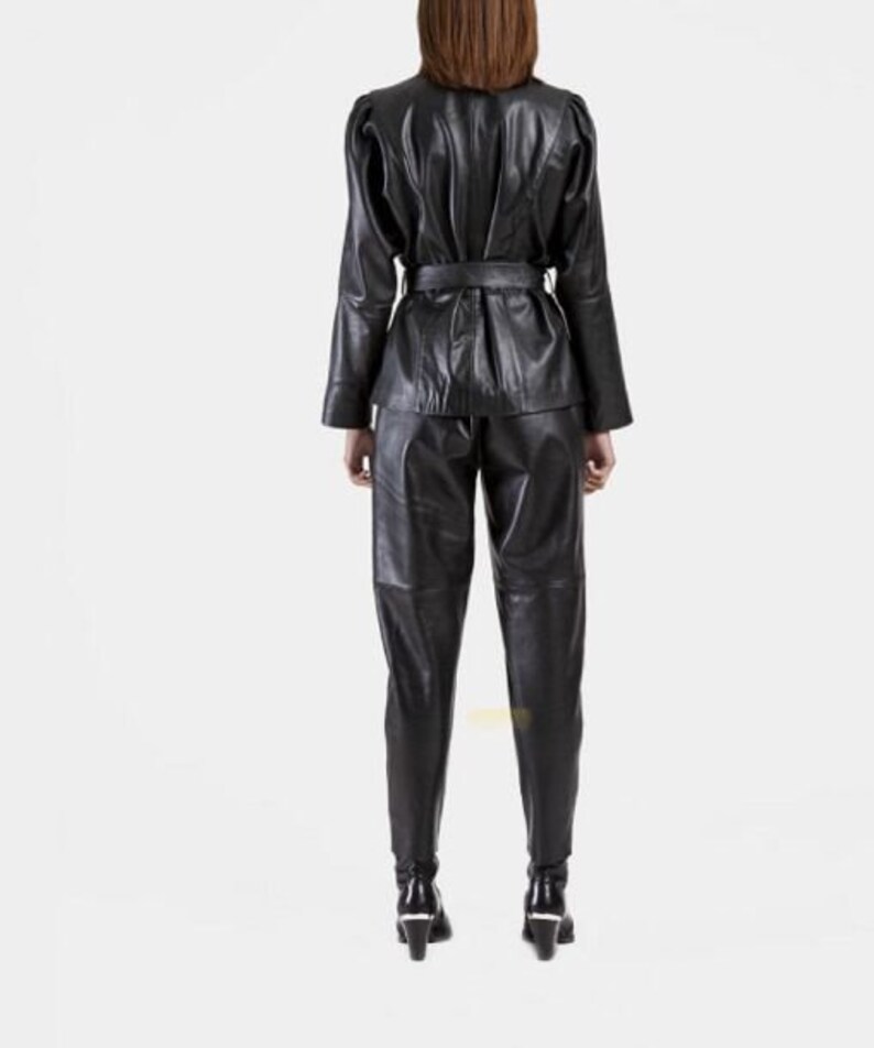 WOMEN GENUINE Soft Leather Catsuit Overall Bodysuit Jumpsuit Black ...