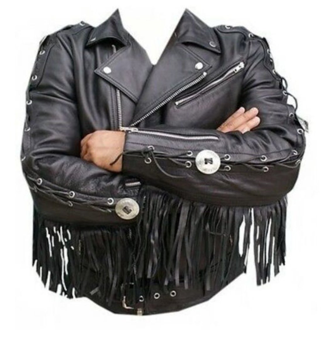 Handmade Men Western Wear Cowboy Brando Style Black Leather Fringe ...