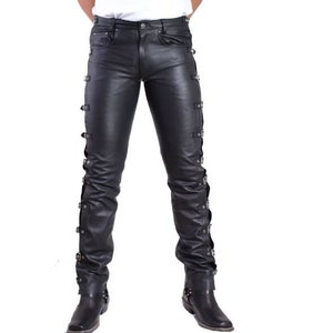 Men's Leather Pants, Buckle Pants for Men, Party Pant, Casual Wear ...