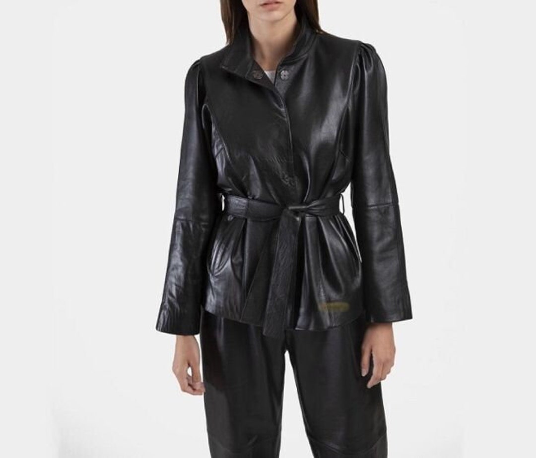 WOMEN GENUINE Soft Leather Catsuit Overall Bodysuit Jumpsuit Black ...