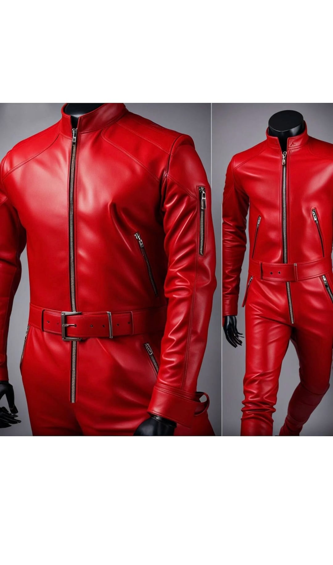 Red Leather Suit , Leather Pent Soft Leather Catsuit Overall Bodysuit ...