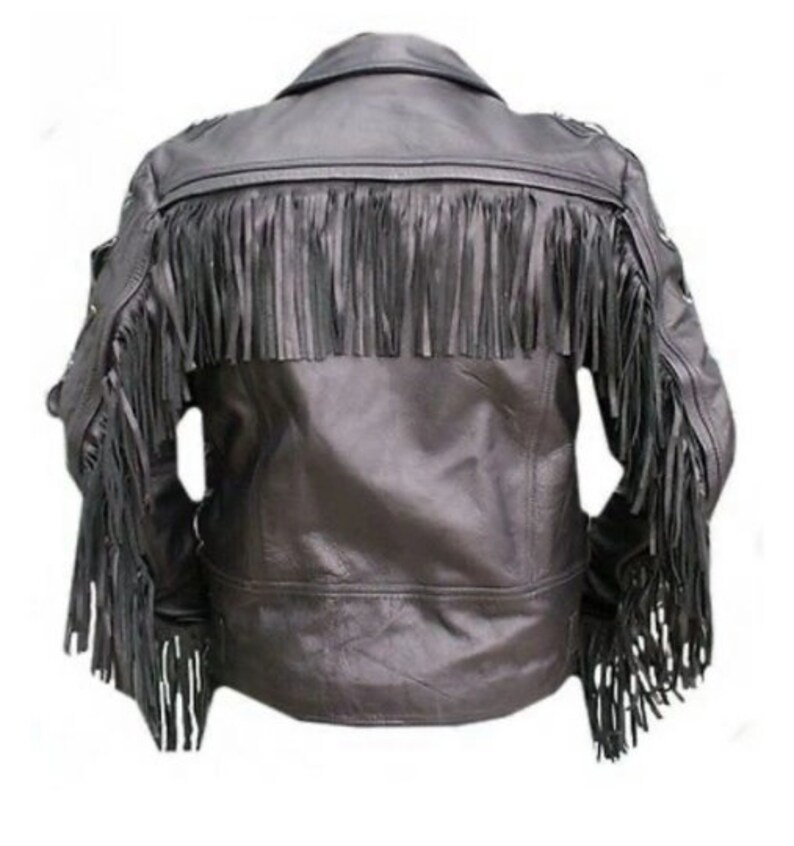Handmade Men Western Wear Cowboy Brando Style Black Leather Fringe ...