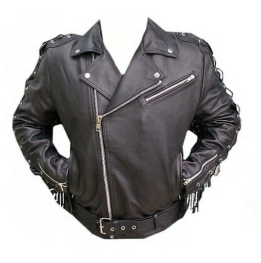 Handmade Men Western Wear Cowboy Brando Style Black Leather Fringe ...