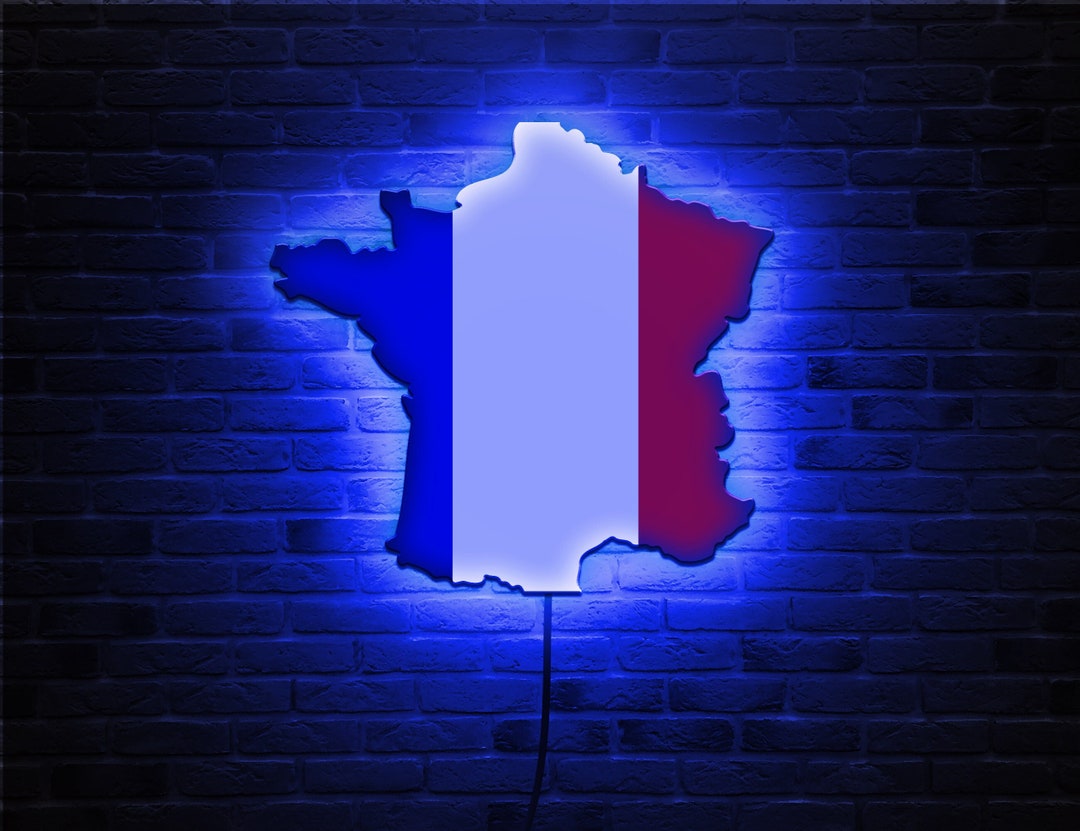 France Map Flag Wall Decor Sign Led Glow in the Dark Wall Art Room ...