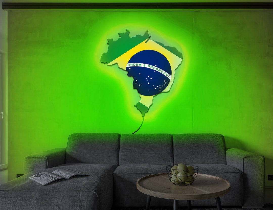 Brasil Map Flag Wall Decor Sign Led Glow in the Dark Wall Art Room ...