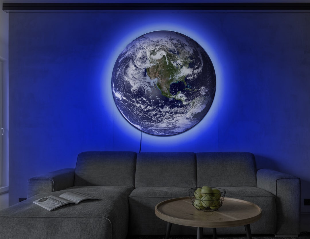Planet Earth Wall Decor Sign Led Glow in the Dark Wall Art Room Decor ...