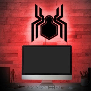 Spider Led Sign Wall Decor Glow in the Dark Wall Art Superheroe Kids ...
