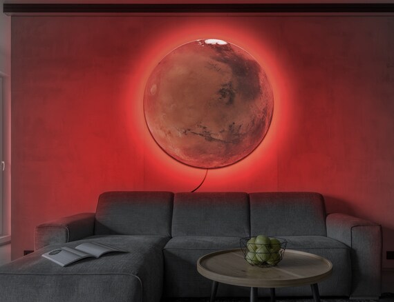 Red Planet Mars Wall Decor Sign Led Glow in the Dark Wall - Etsy