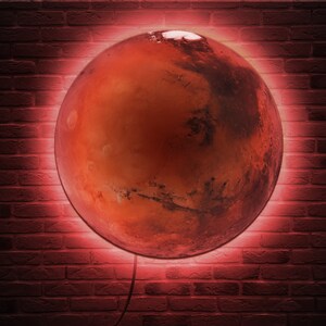 Red Planet Mars Wall Decor Led Sign Glow in the Dark Wall Art Moon Room ...