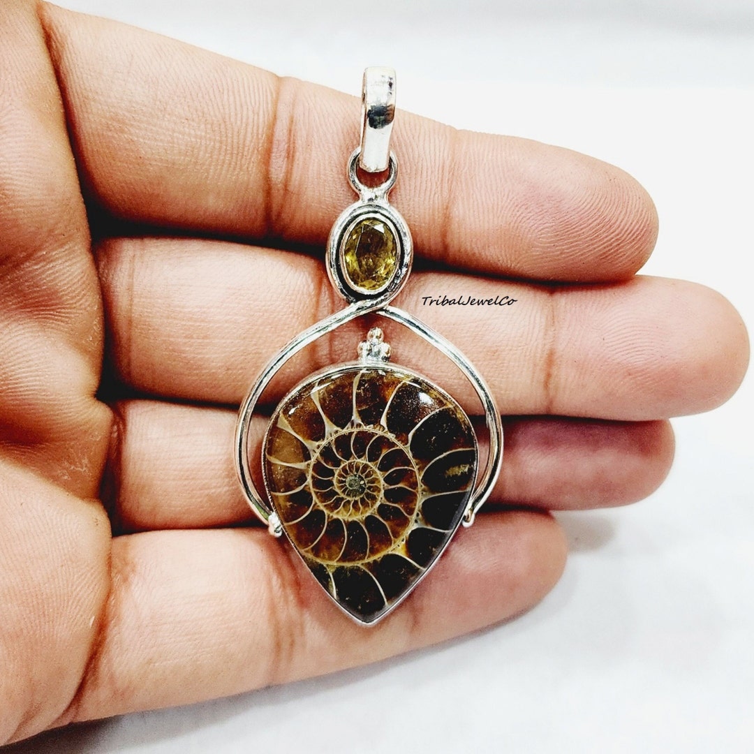 Natural Ammonite Pendant for Gift in 925 Sterling Silver, Gemstone ...
