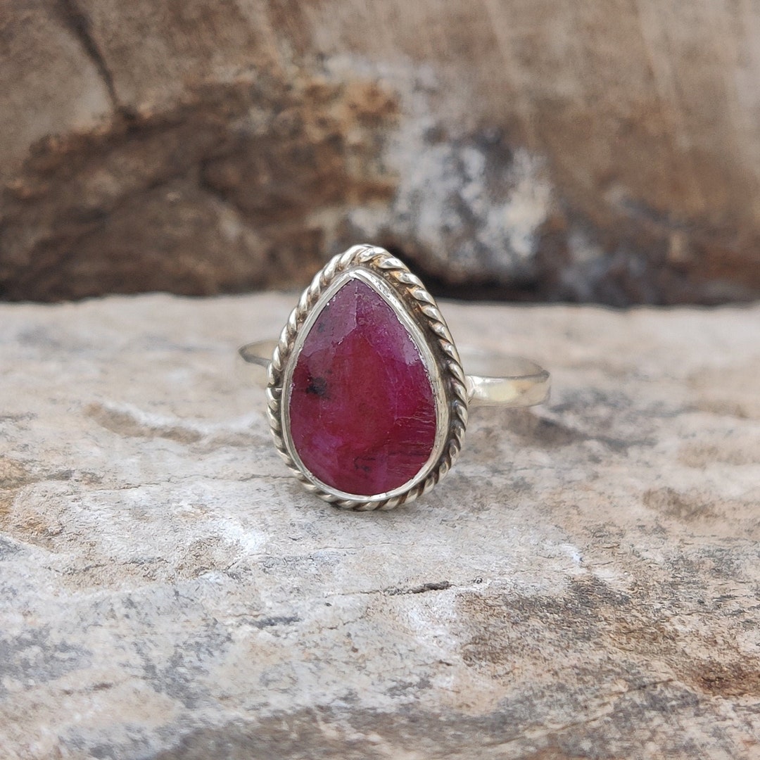 Handmade Raw Ruby Sterling Silver Ring: Minimalist Oval Stone - Etsy