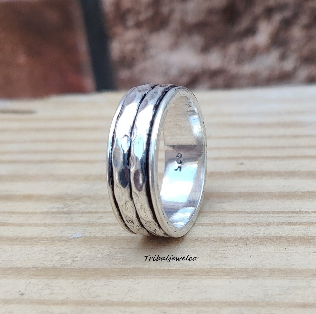 Dual Band Ring, Hammered Pattern Ring, Spinner Ring, 925 Sterling ...