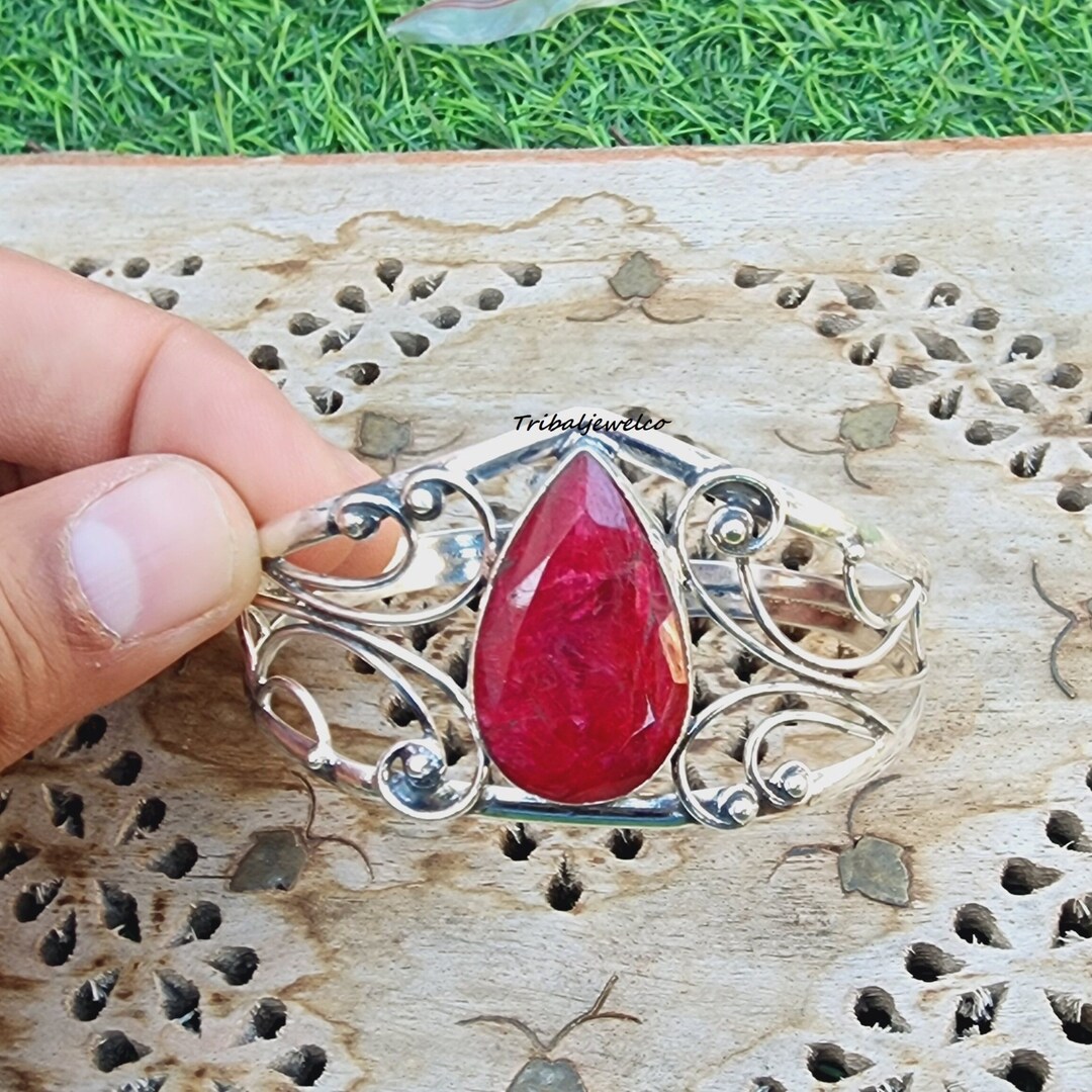 Handmade Sterling Silver Ruby Bangle: Rose Red Designer Jewelry - Etsy
