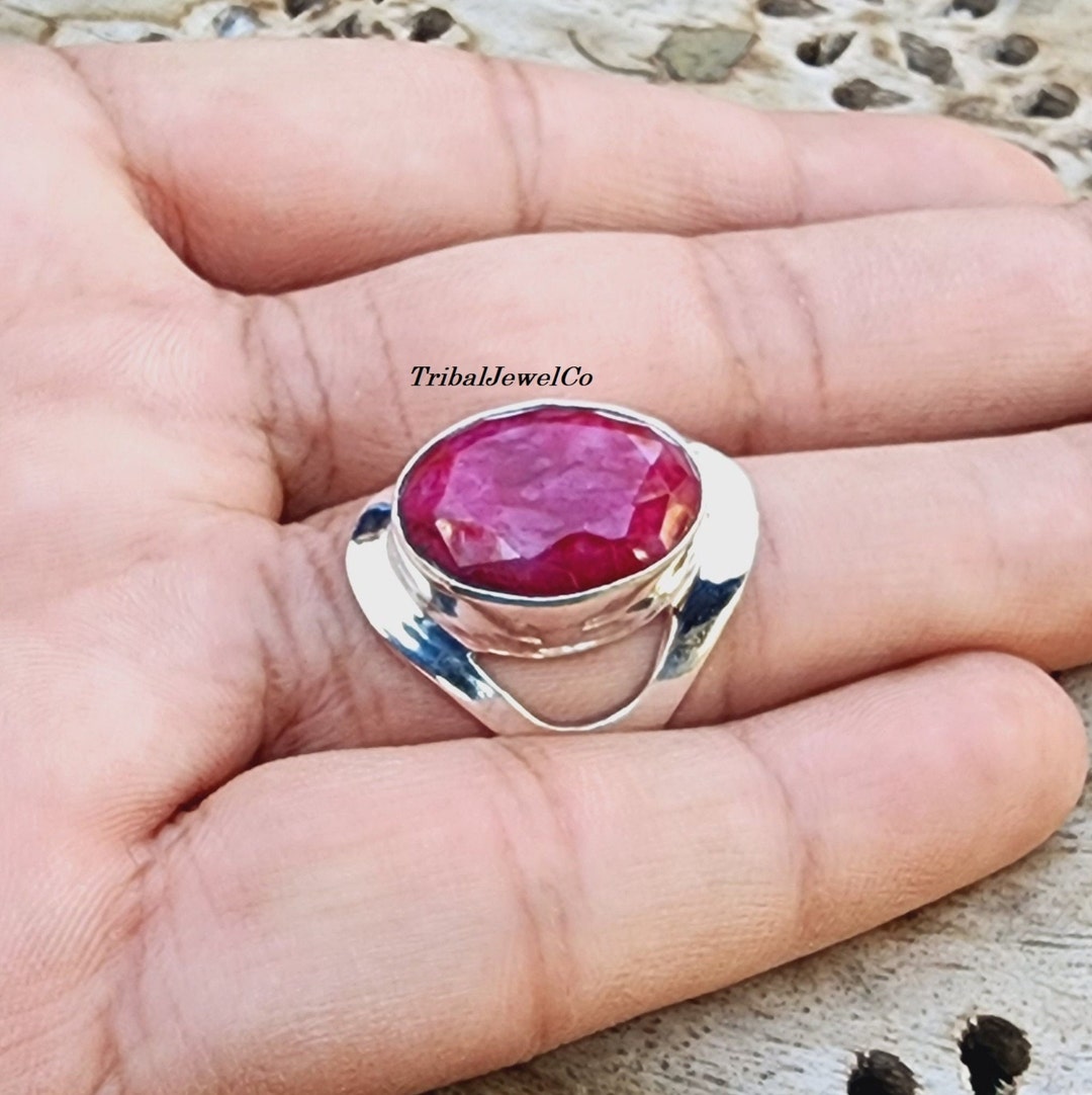 Kashmiri Ruby Quartz Ring 925 Sterling Silver, Handmade Jewelry, Ruby Quartz, Statement Ring ...