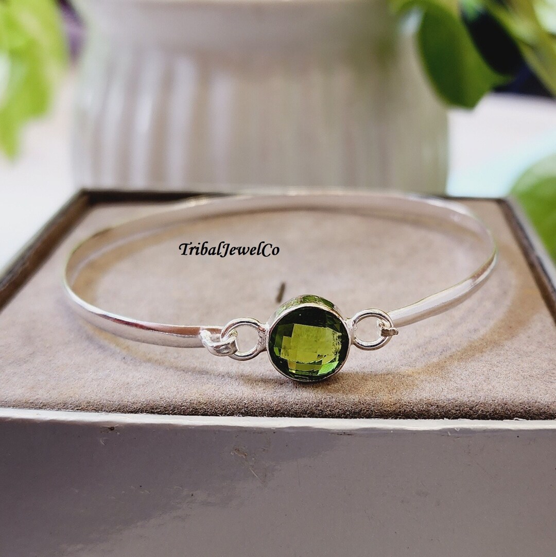 Shining Peridot Bangle for Women, 925 Sterling Silver Handmade Jewelry ...