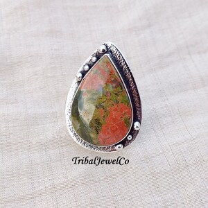 Unakite Ring, Unakite Gemstone Rings for Women 925 Sterling Silver Ring ...