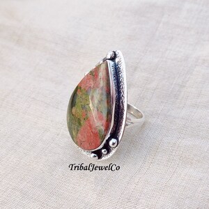 Unakite Ring, Unakite Gemstone Rings for Women 925 Sterling Silver Ring ...