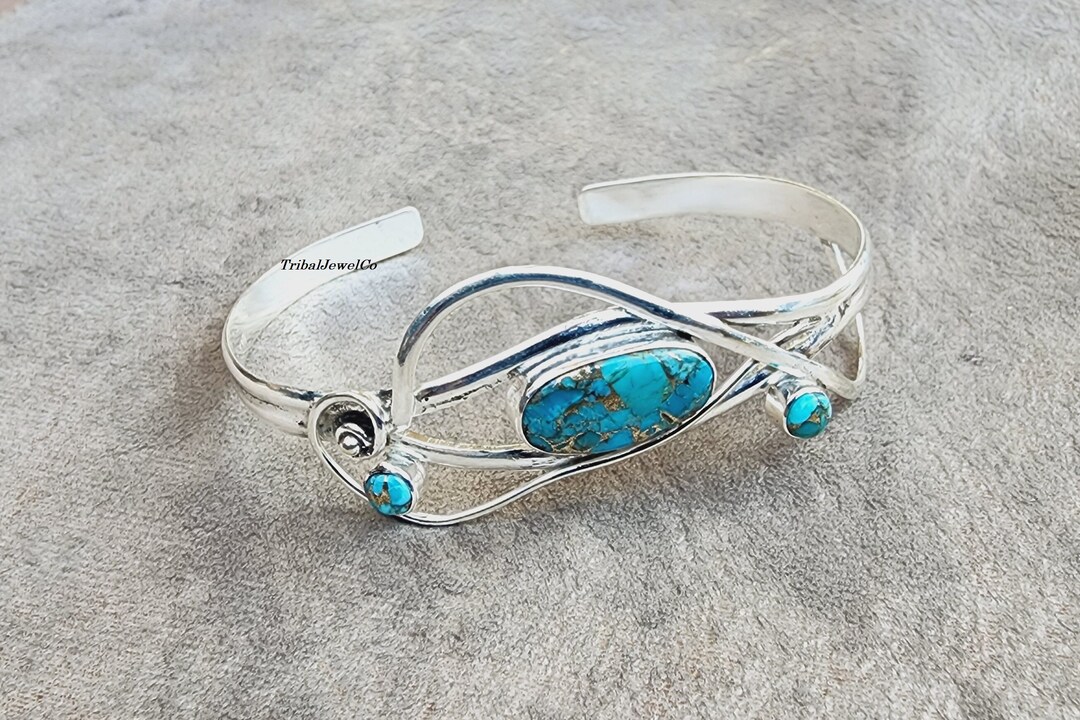 Blue Copper Turquoise Bangle in 925 Sterling Silver, Handmade Bangle ...