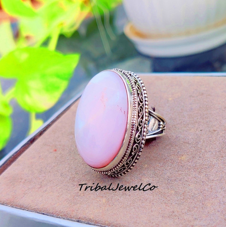 Rare Pink Opal Gemstone Ring Sterling Silver 925 Ring - Etsy