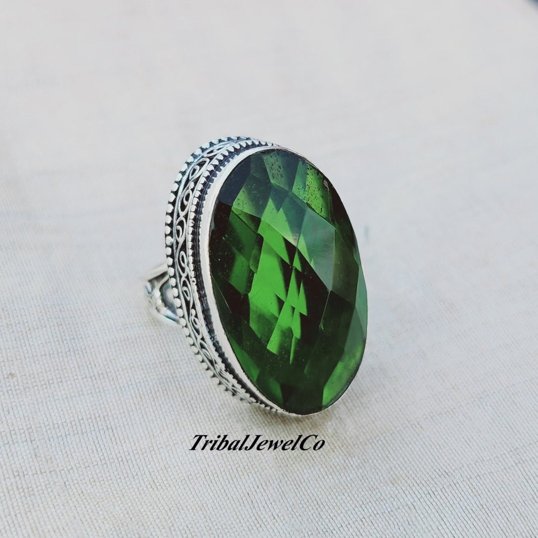 Shining Peridot Quartz Ring for Women, Handmade Silver Ring for Her ...