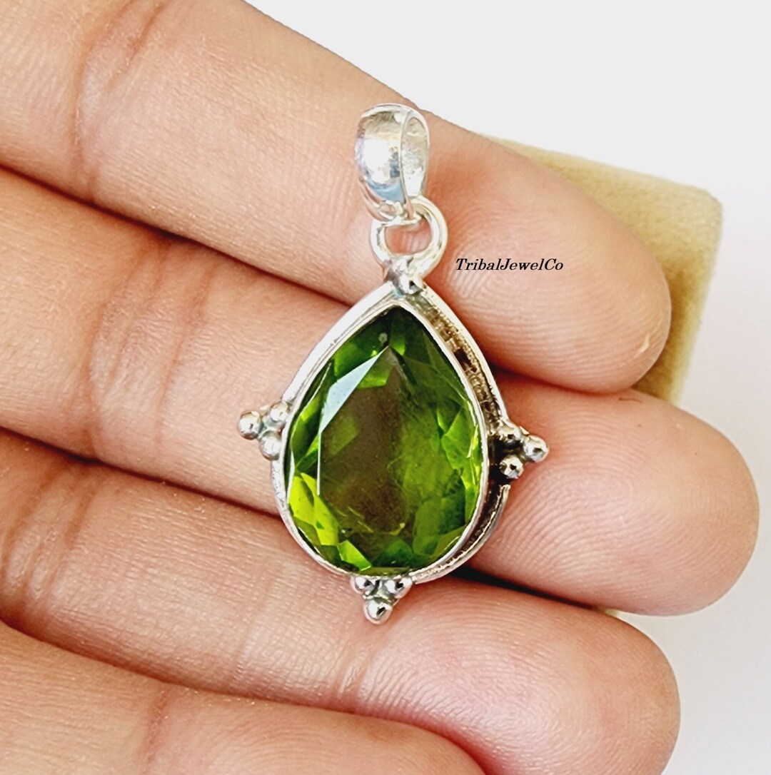 Shining Peridot Quartz Pendant, Handmade Jewelry, 925 Sterling Silver ...