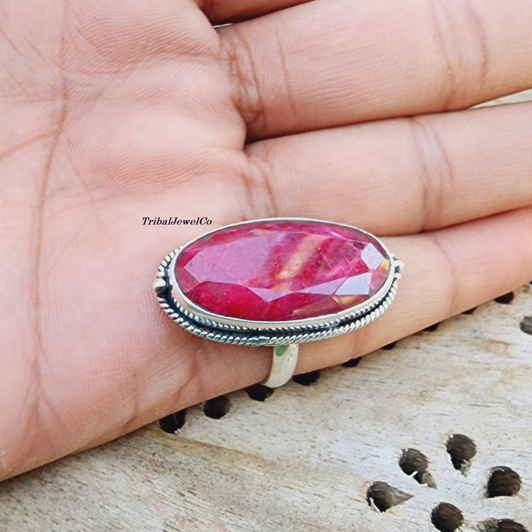 Kashmiri Ruby Quartz Ring 925 Sterling Silver, Handmade Jewelry, Ruby ...