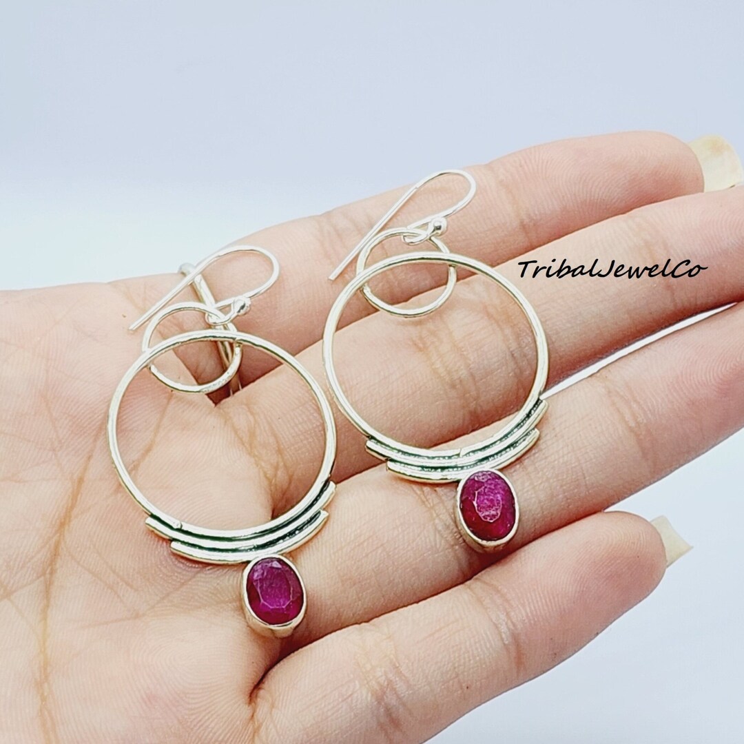 Handmade Sterling Silver Ruby Earrings: Oval Gemstone Statement Jewelry - Etsy