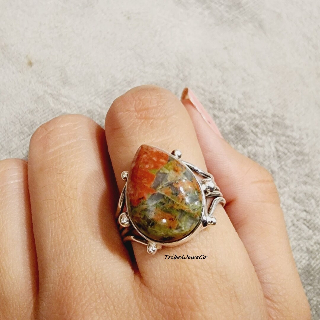 Amazing Unakite Gemstone Ring for Gift in Sterling Silver, Leopard ...
