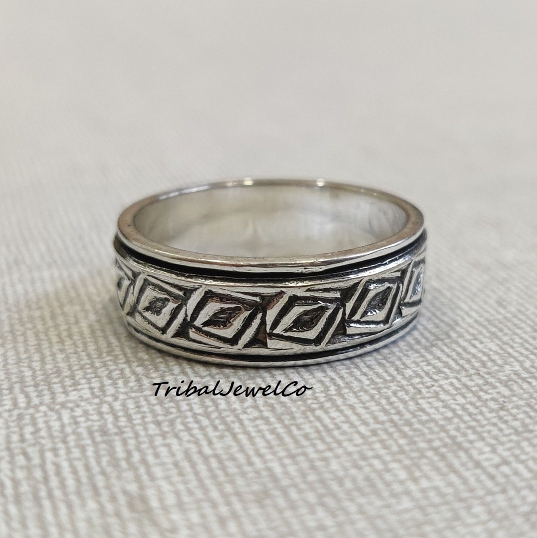 Maori Pattern Sterling Silver Spinner Ring: Handmade Meditation Jewelry ...
