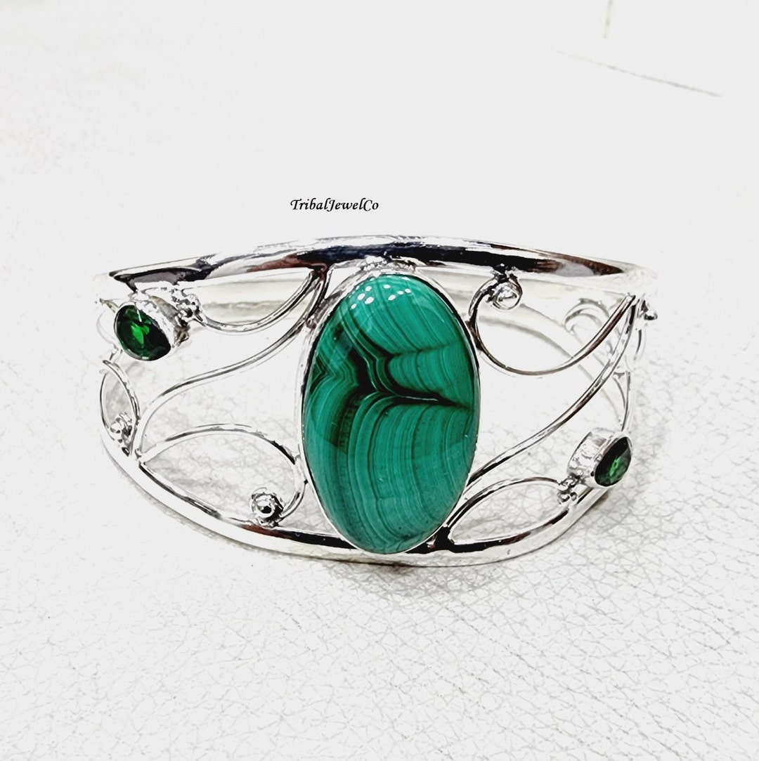 Stunning Malachite Bangle, 925 Sterling Silver Bangle, Malachite Oval ...