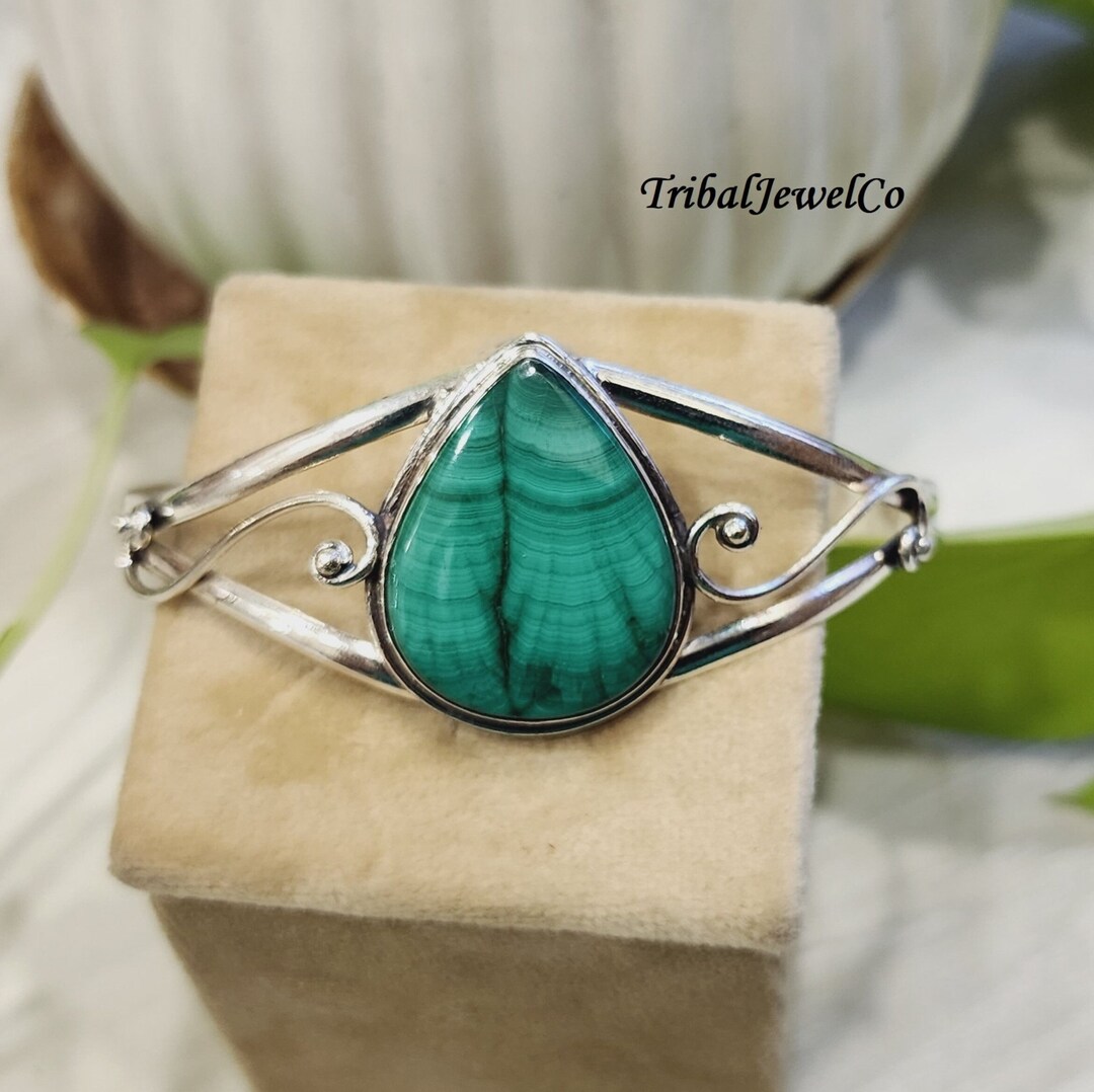 Stunning Malachite Bangle, 925 Sterling Silver Bangle, Malachite Oval ...