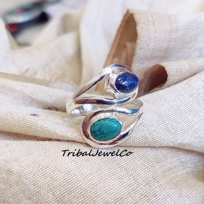 Turquoise Lapis Lazuli Ring: Handmade 925 Sterling Silver Tribal Ring ...