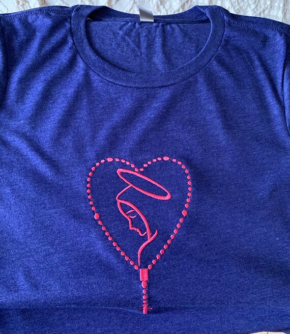 Virgin Mary Rosary Embroidered Women Shirt Catholic - Etsy