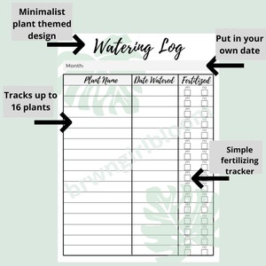 Plant Watering Log Digital Download/plant Watering Log PDF Download ...