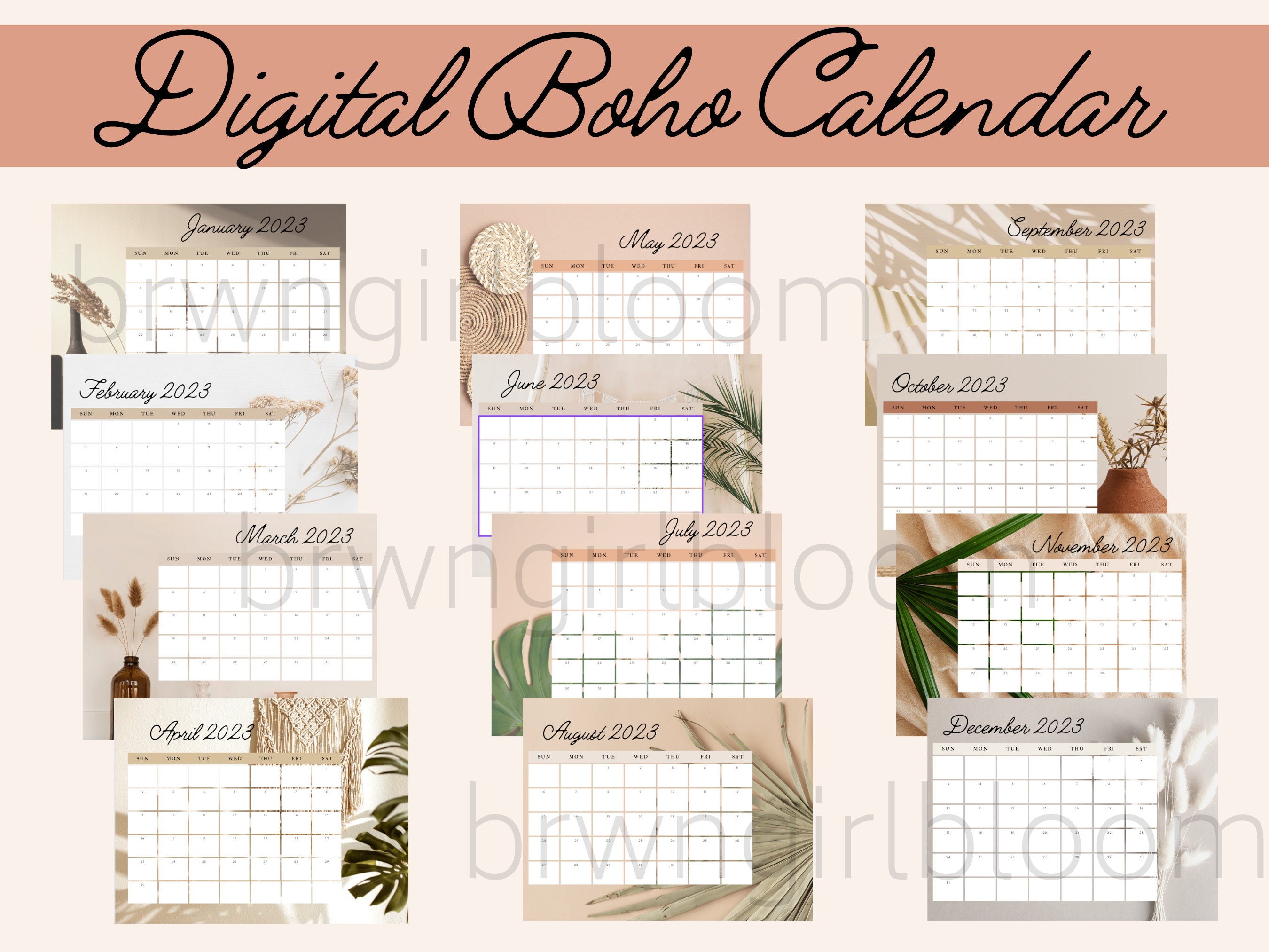 2023 Digital Boho Calendar/printable Boho Calendar/2023 Plant - Etsy