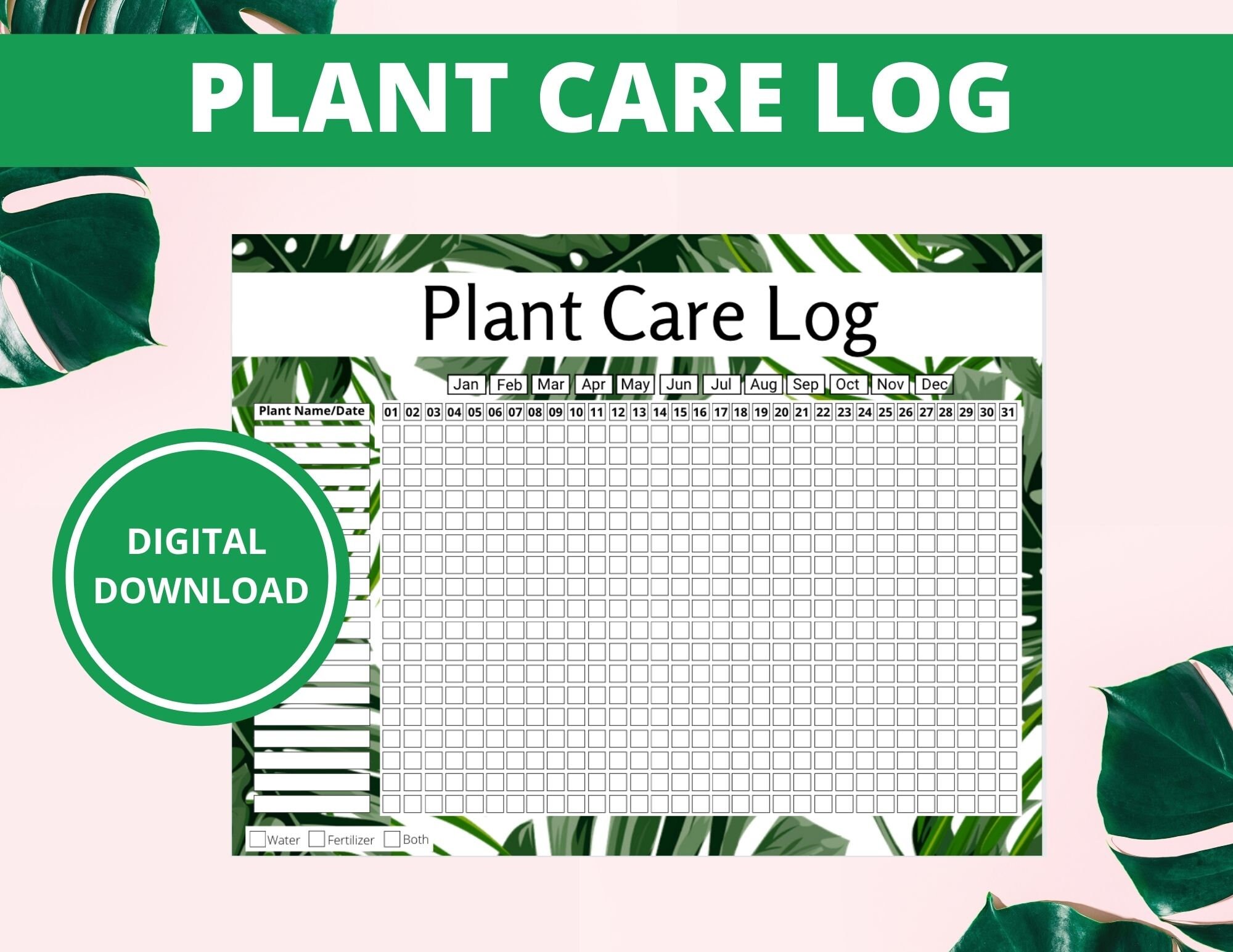 Plant Care Log Plant Care Tracker Plant Water and - Etsy