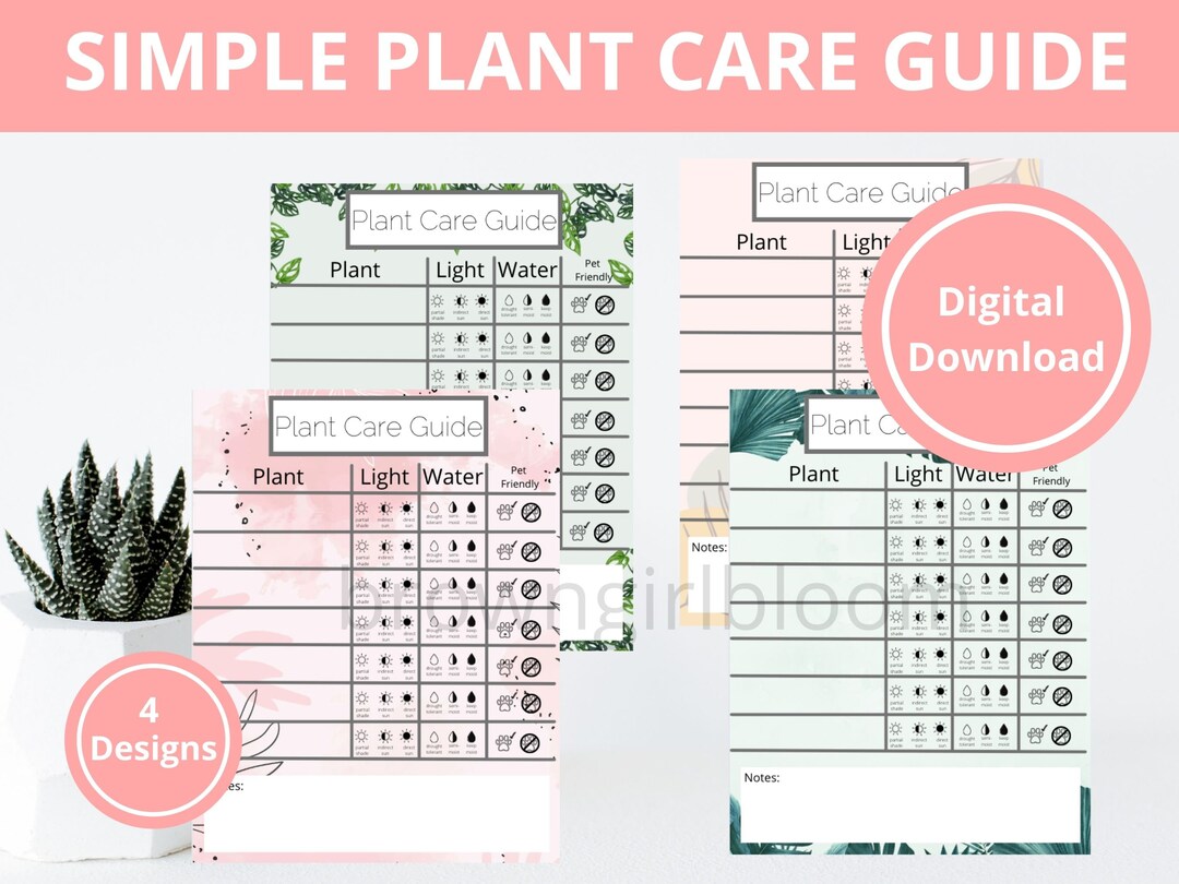 Simple Plant Care Guide/houseplant Care Guide/plant Care Sheet ...