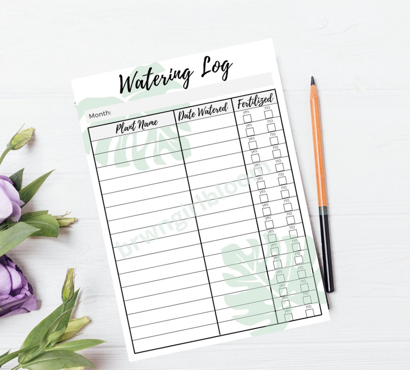 Plant Watering Log Digital Download/plant Watering Log PDF Download ...