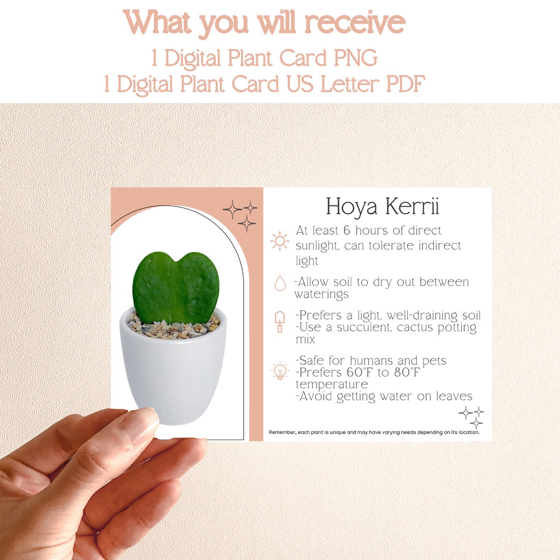 Printable Hoya Kerrii Care Card Digital Download, Sweetheart Plant ...
