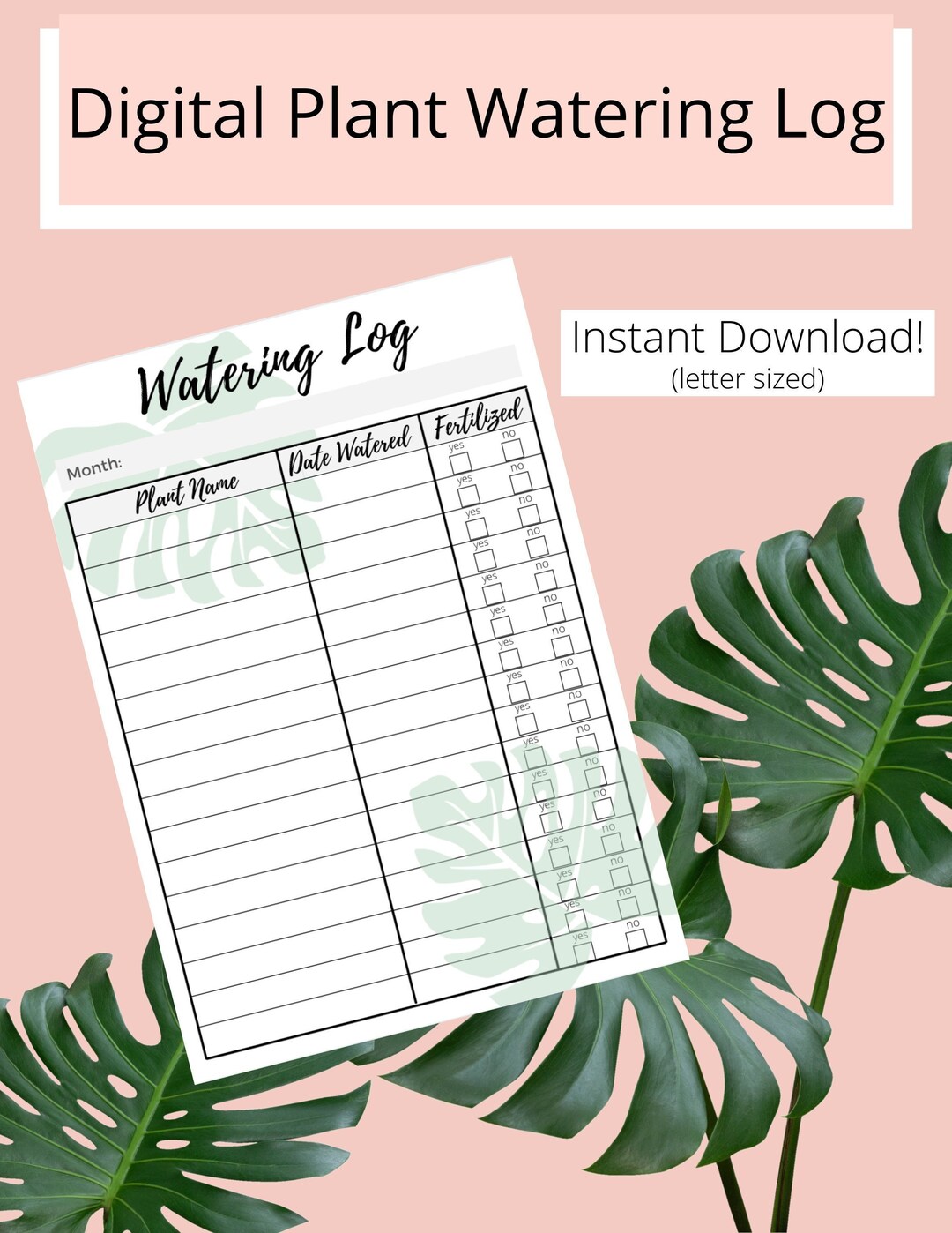 Plant Watering Log Digital Download/plant Watering Log PDF Download ...