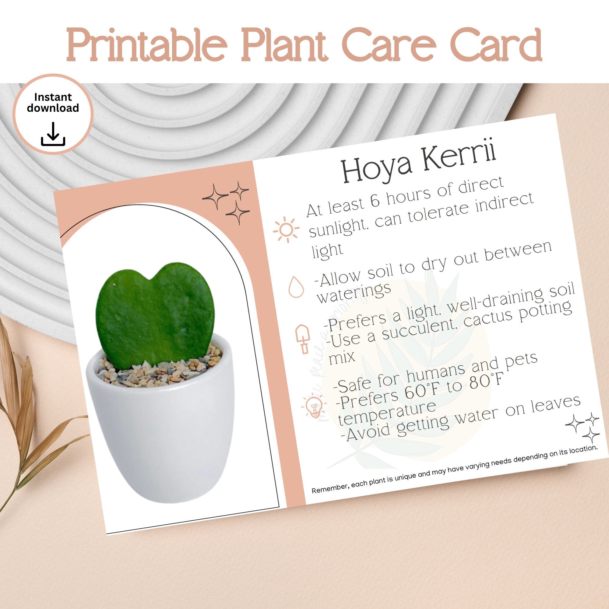 Printable Hoya Kerrii Care Card Digital Download, Sweetheart Plant ...