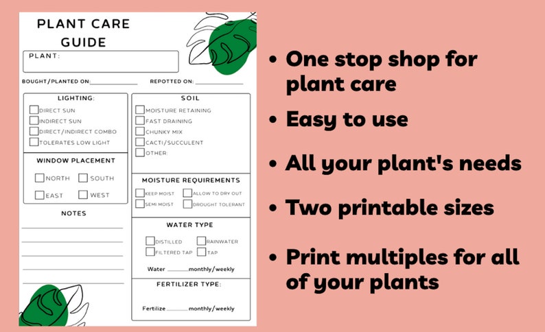Plant Care Guide/houseplant Care Guide/plant Care Sheet/houseplant Care ...
