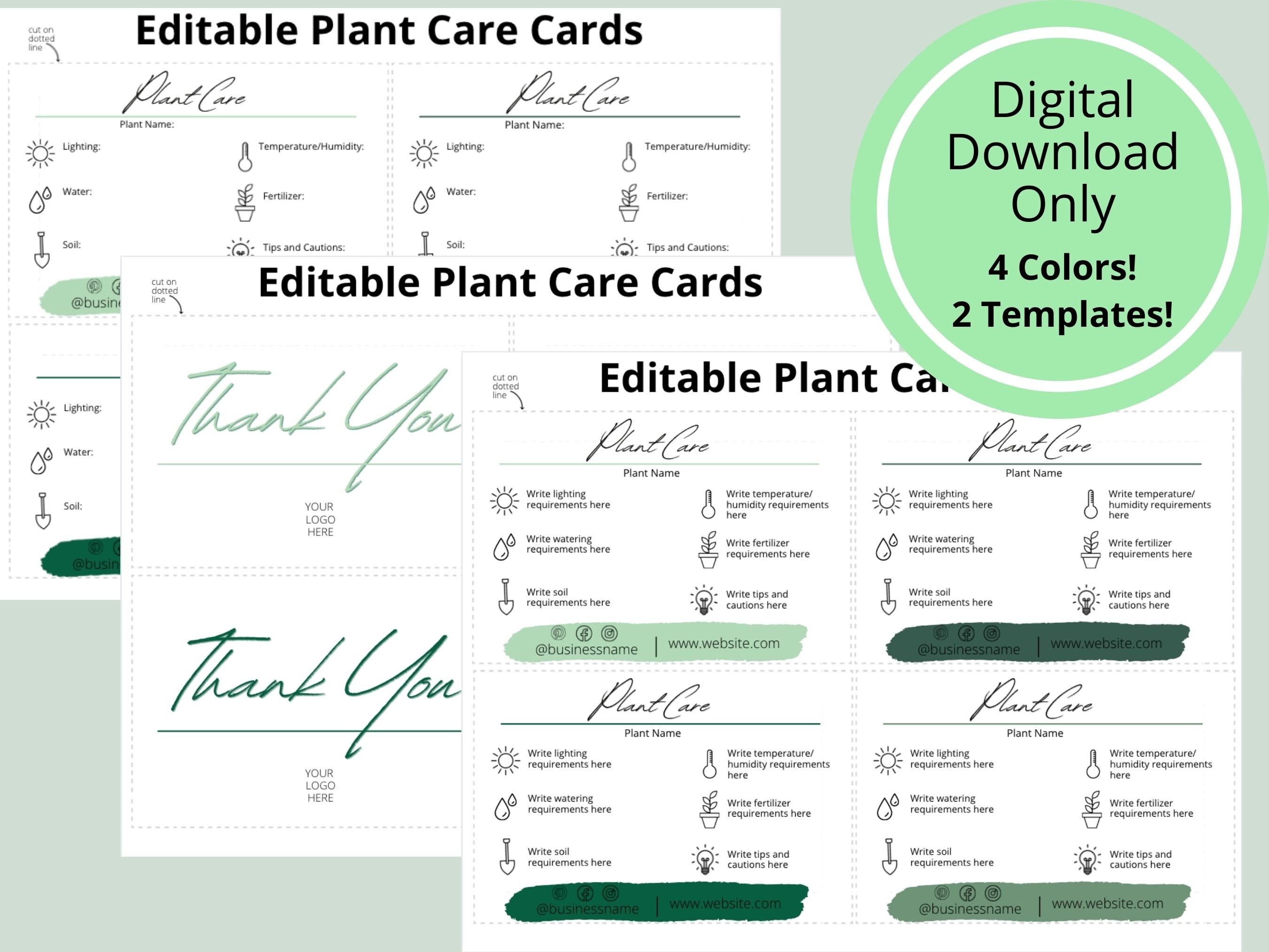 Editable Plant Care Card Printable Plant Care Card Template Plant Card ...