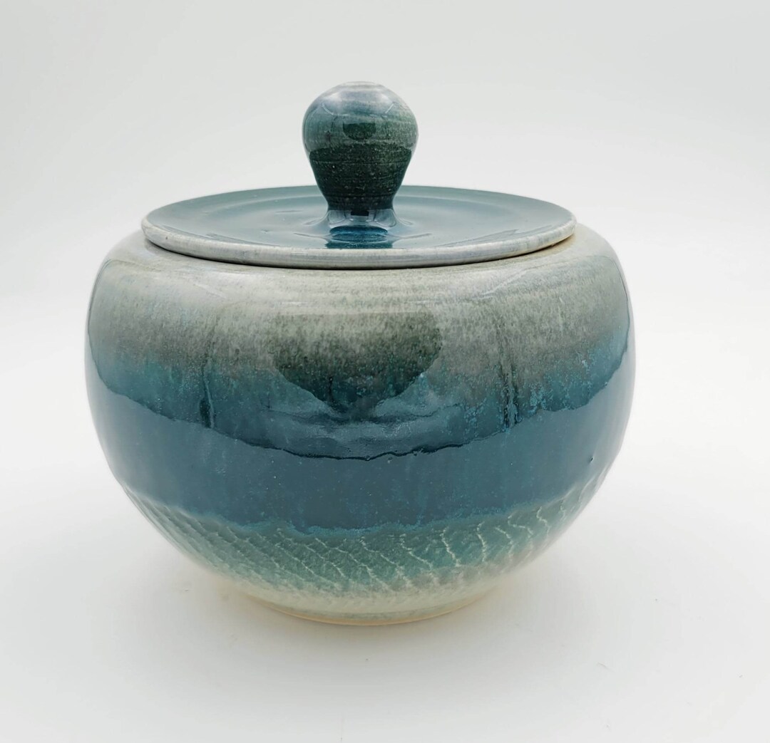 6 Tall, Handmade Textured Jar, Wheel Thrown Ceramic, Jar in Cool ...