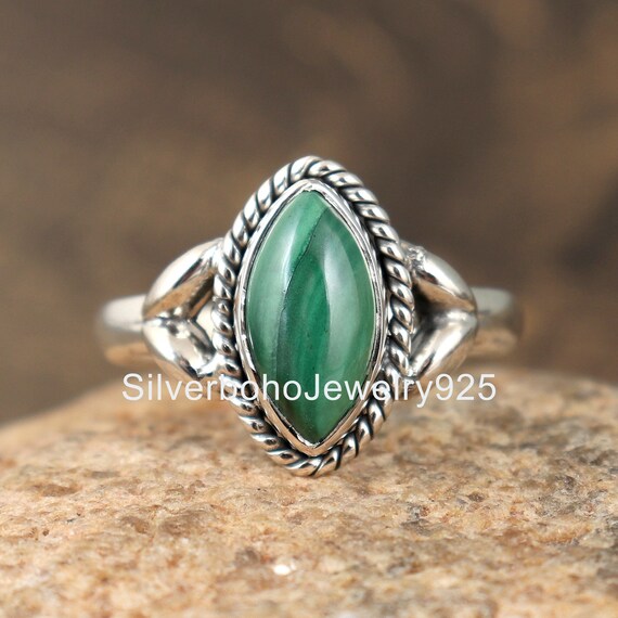 Malachite Gemstone Ring 925 Sterling Silver Ring Unique Ring Boho Ring Everyday Ring Green Malachite Ring Women Ring Marquise Ring Etsy