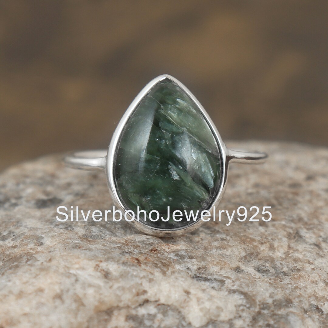 Dark Green Seraphinite Ring , 925 Sterling Silver Ring , Healing Ring ...