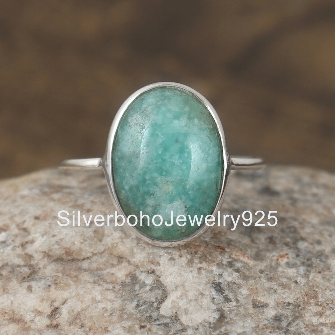 Amazonite Big Oval Ring , Bezel Ring , 925 Sterling Silver Ring , Natural Amazonite Jewelry ...