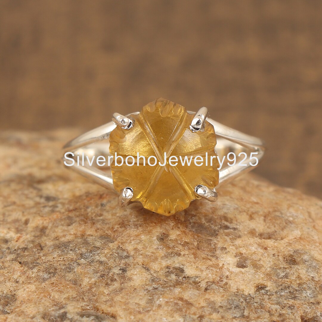 Yellow Quartz Flower Ring, Handmade Sterling Silver Anniversary Jewelry ...
