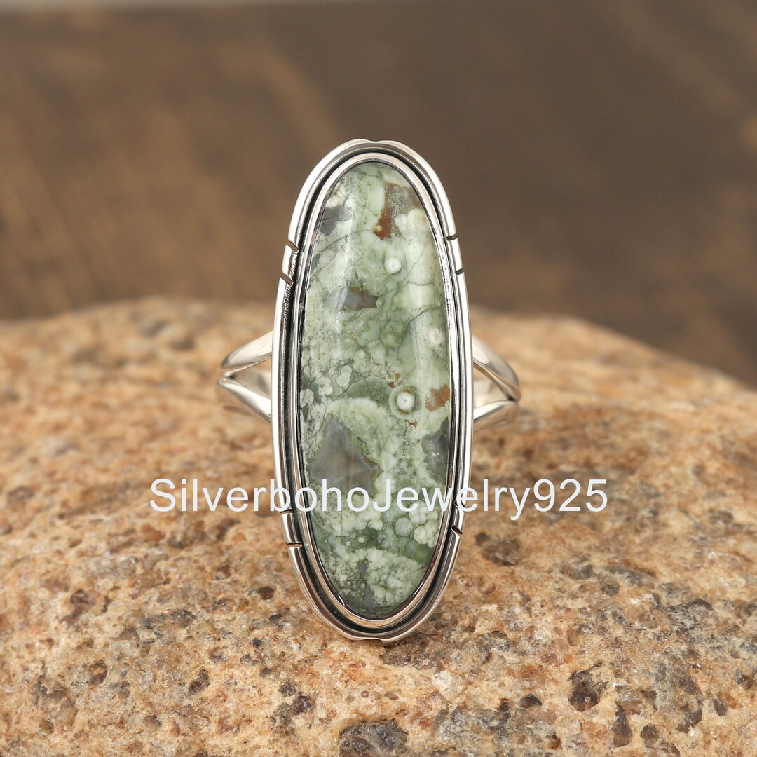 Natural Rainforest Jasper Ring Big Stone Ring 925 Sterling - Etsy