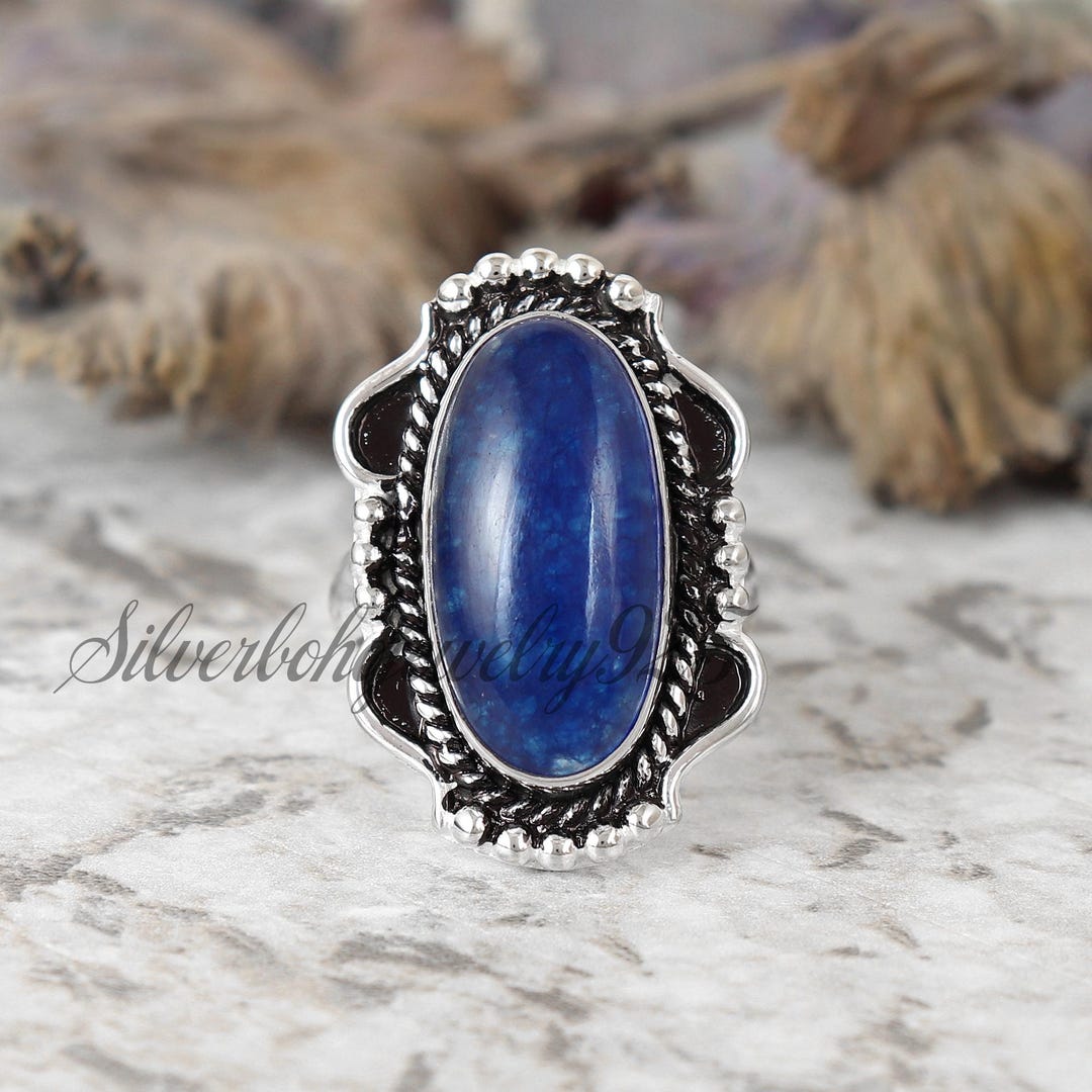 Real Jade Ring, Royal Blue Color Ring , 10X20 Oval Shape Ring , 925 ...